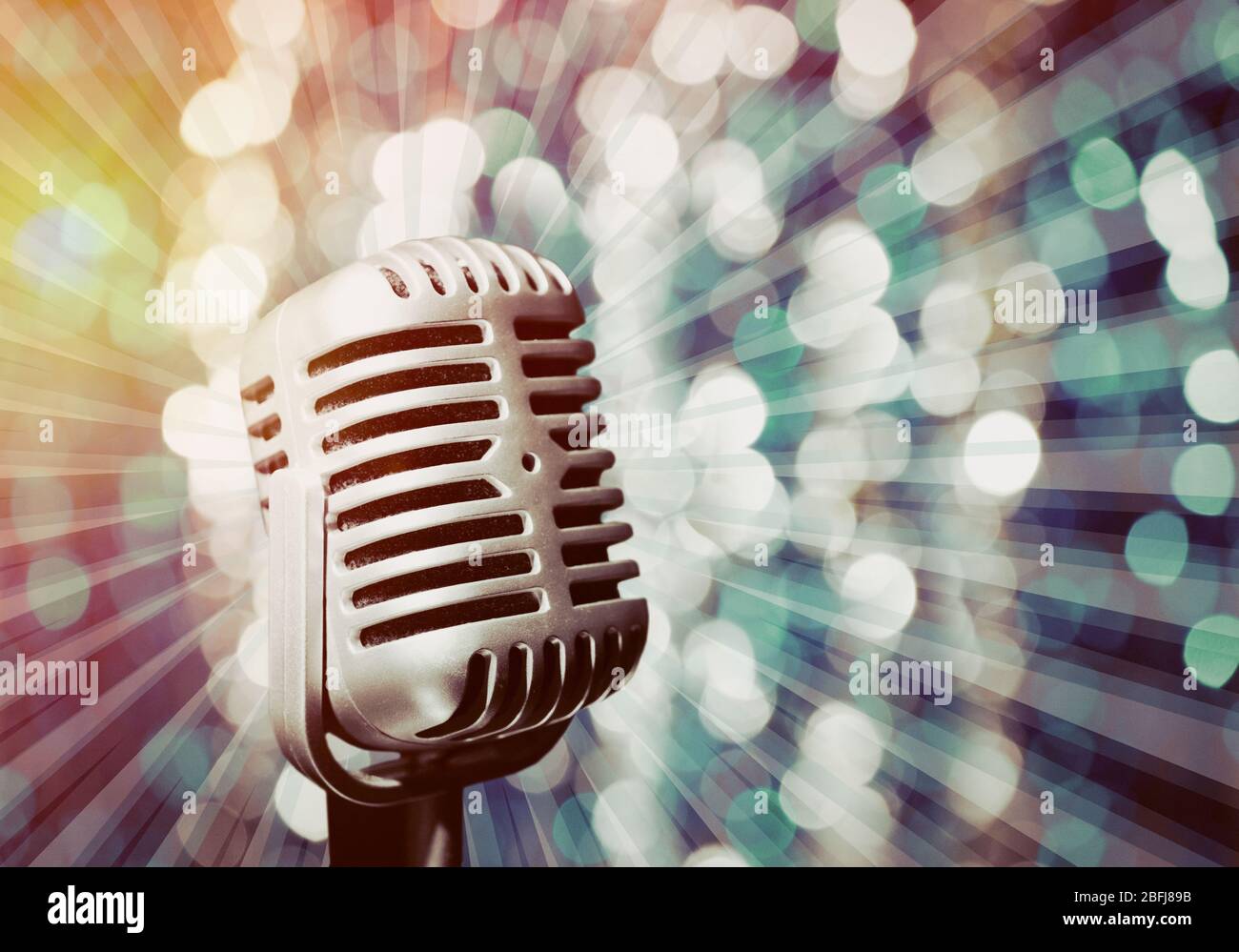 Retro microphone on bright background, Karaoke concept Stock Photo - Alamy