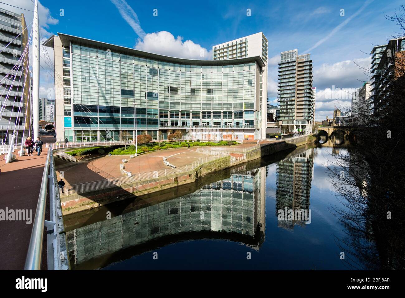 The Lowry Hotel building from the Trinity Bridge, over the river Irwell ...