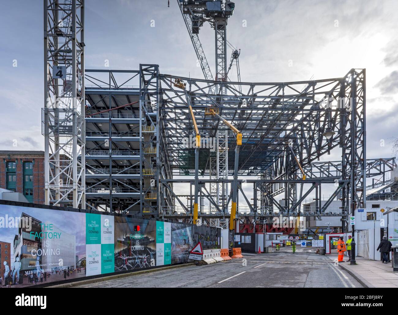 Steelwork at the construction site of the Factory International arts ...