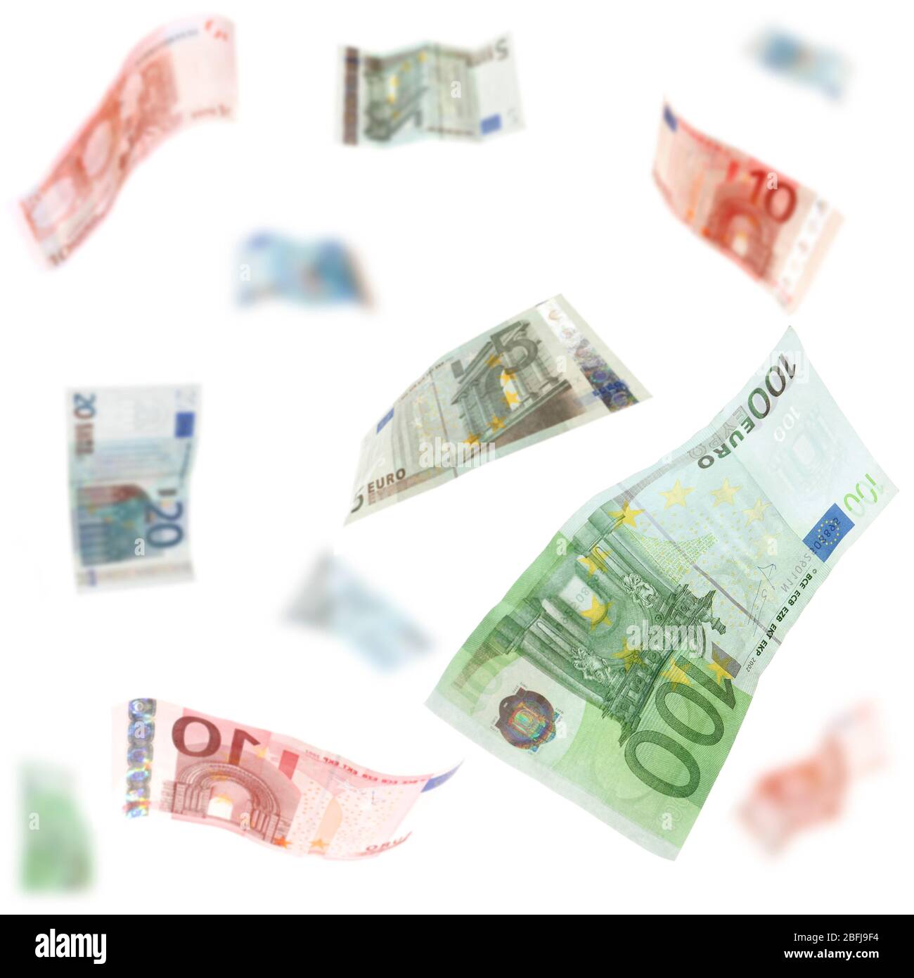 Flying Euro banknotes isolated on white Stock Photo - Alamy