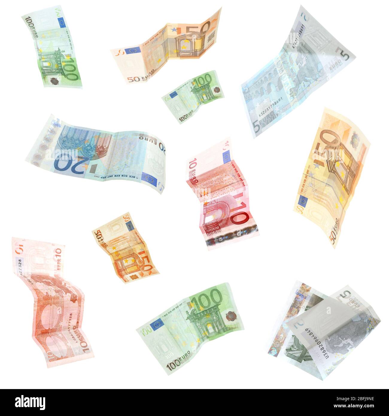 Flying Euro banknotes isolated on white Stock Photo - Alamy