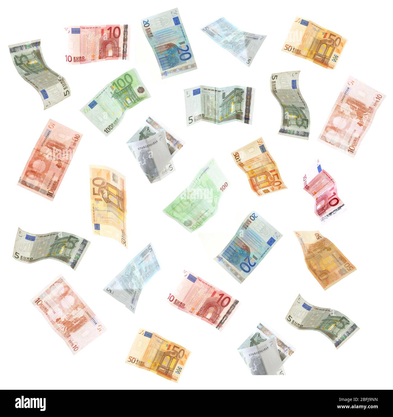 Flying Euro banknotes isolated on white Stock Photo - Alamy