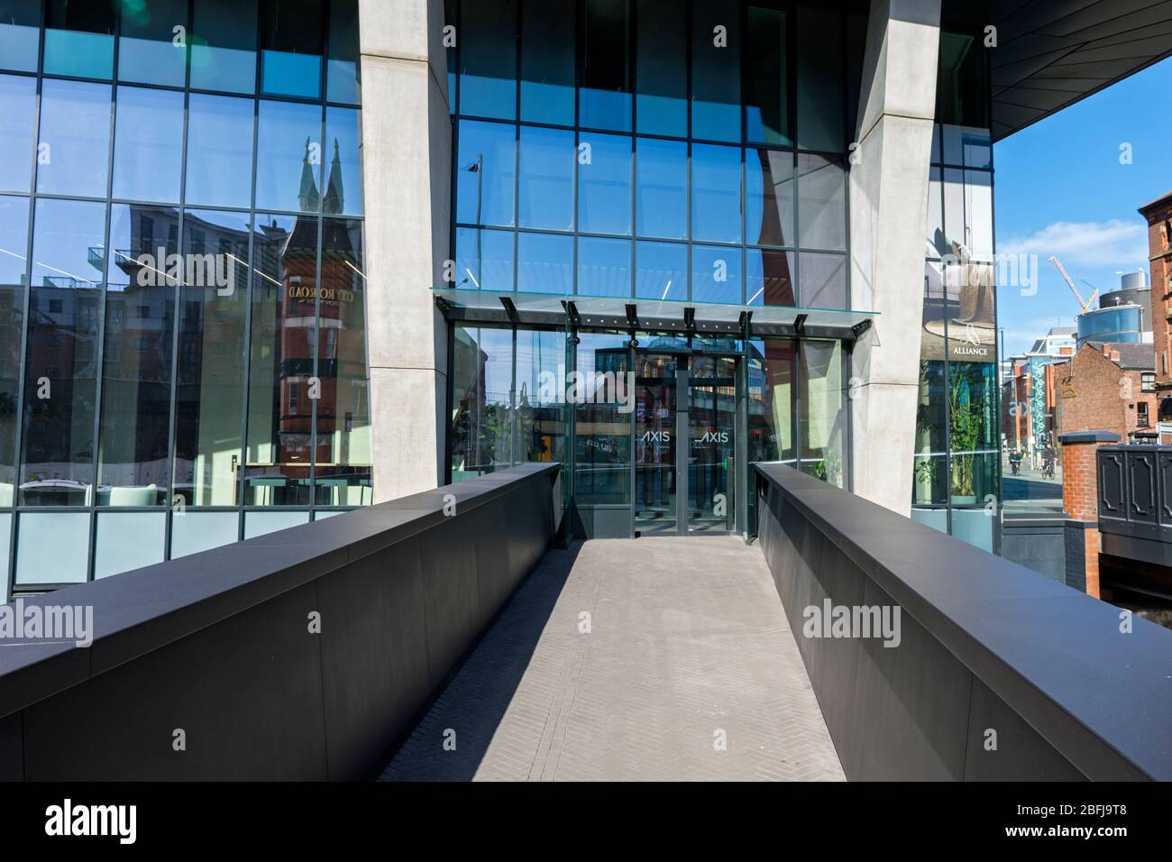The footbridge over the Rochdale Canal at the entrance to the Axis ...