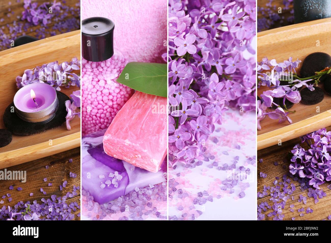 Lilac spa compositions in collage Stock Photo - Alamy