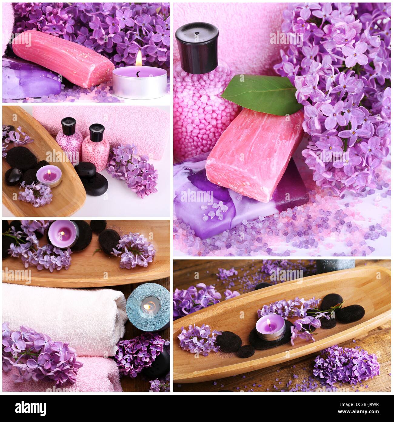 Lilac spa compositions in collage Stock Photo - Alamy