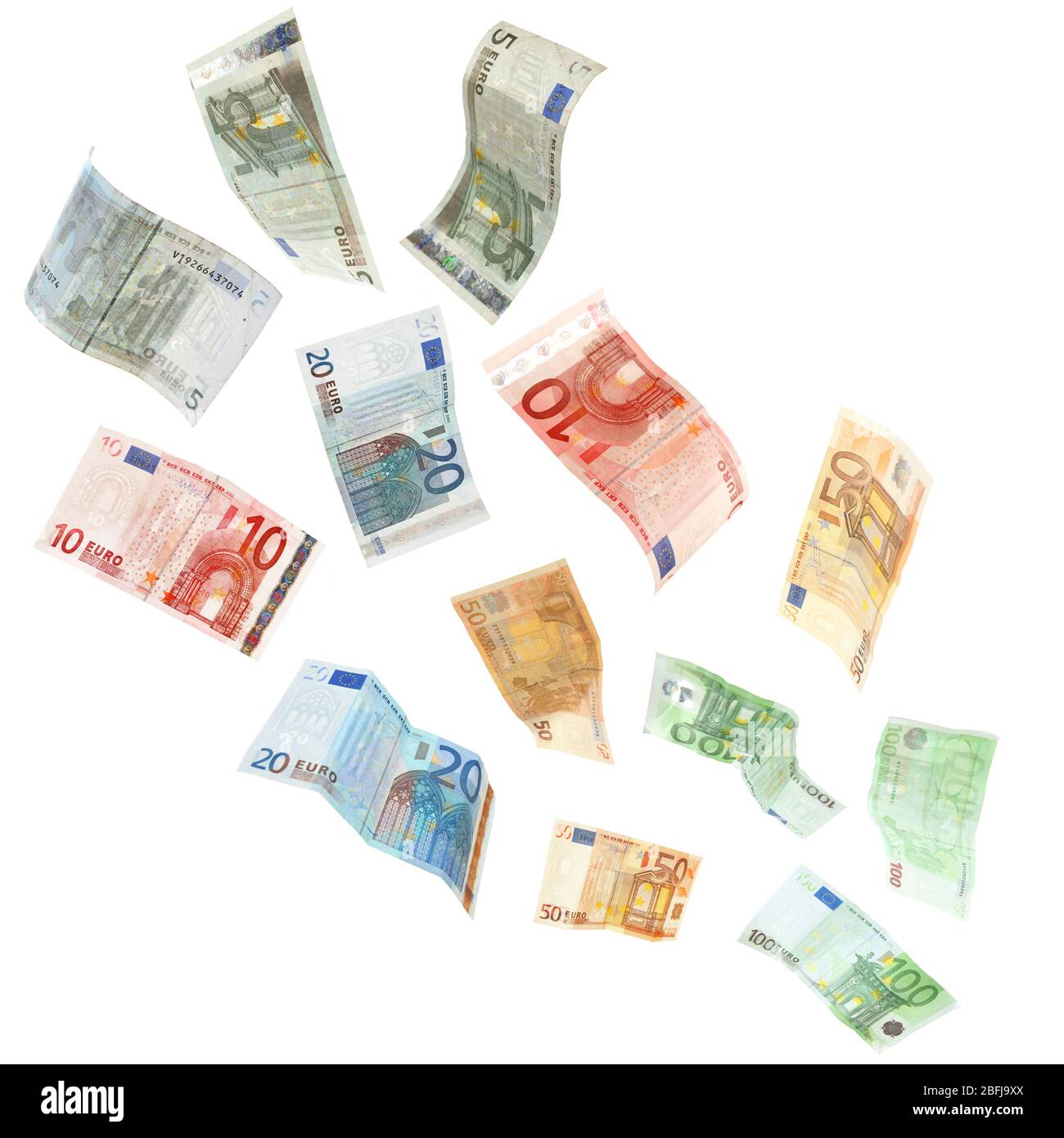 Flying Euro banknotes isolated on white Stock Photo - Alamy