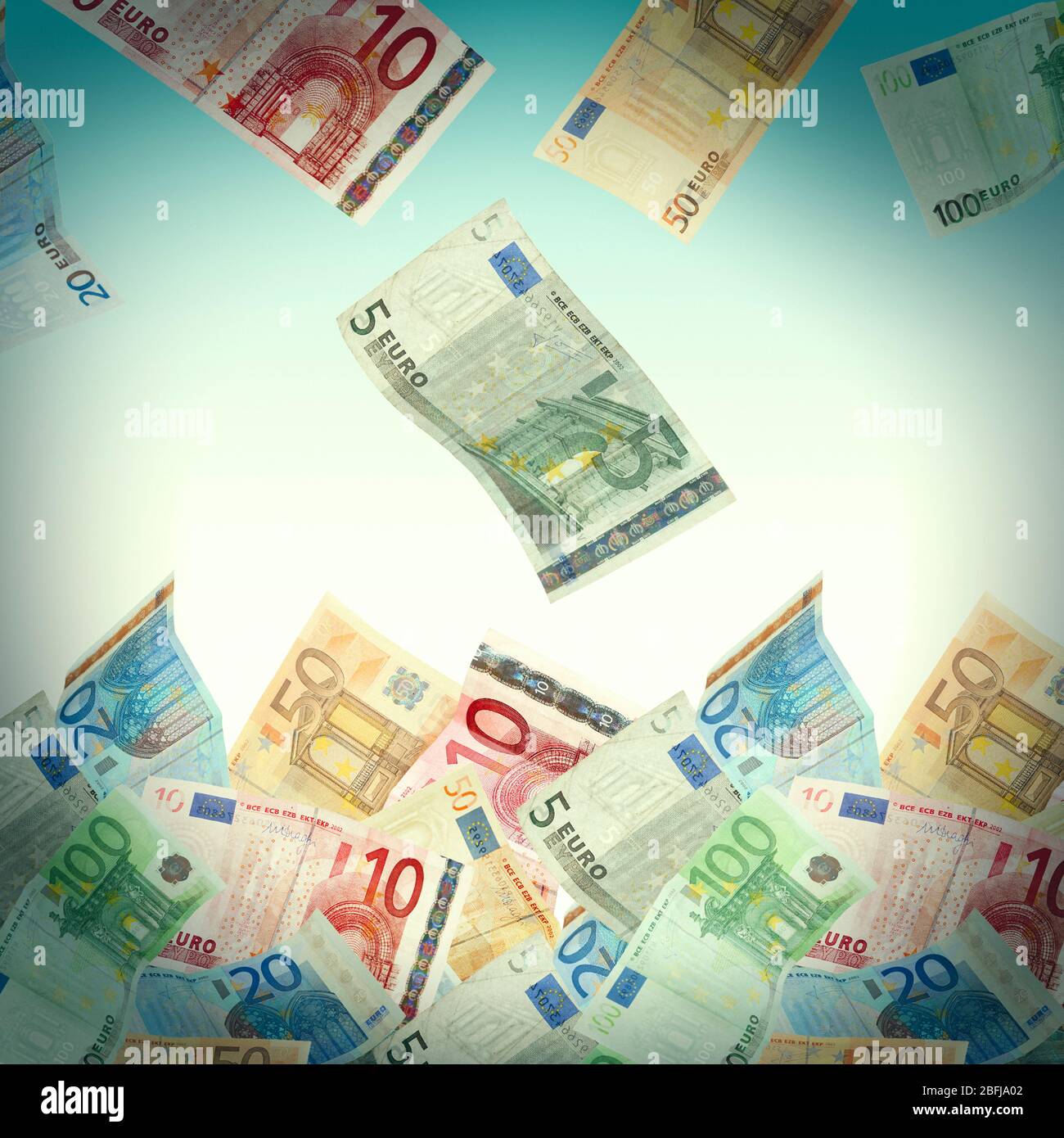 Flying Euro banknotes on light background Stock Photo - Alamy