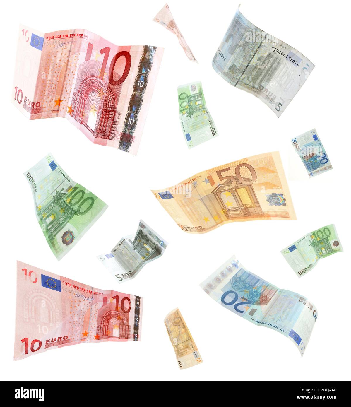 Flying Euro banknotes isolated on white Stock Photo - Alamy