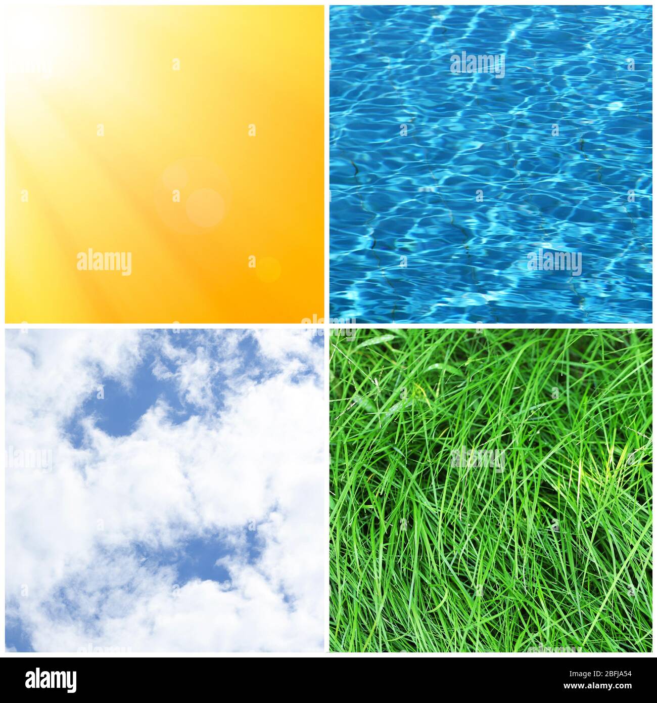 Water, plant, sky and sun in collage, nature components concept Stock ...