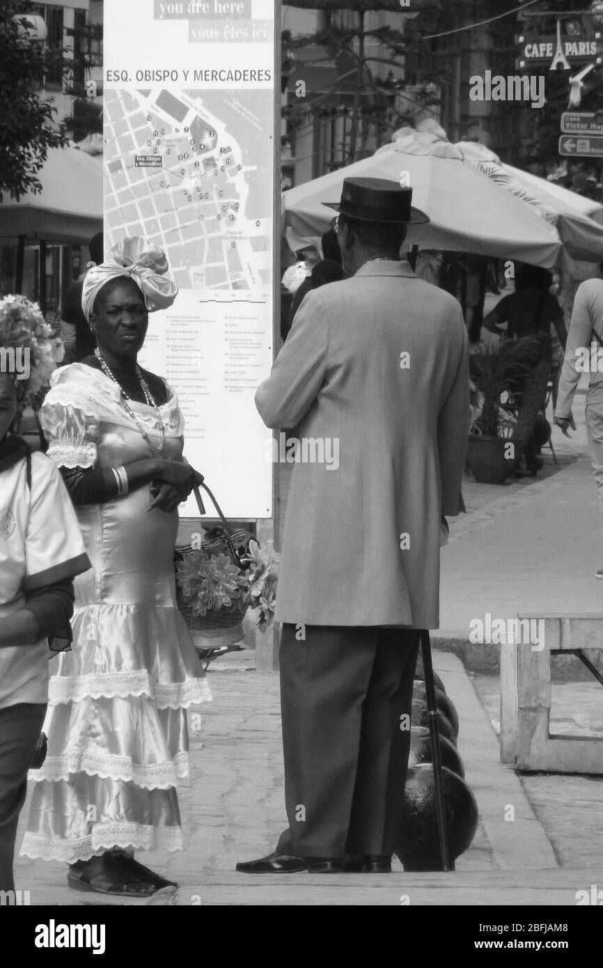 Cuba lady in beautiful dress man with top hat Nigro cannon balls street ...