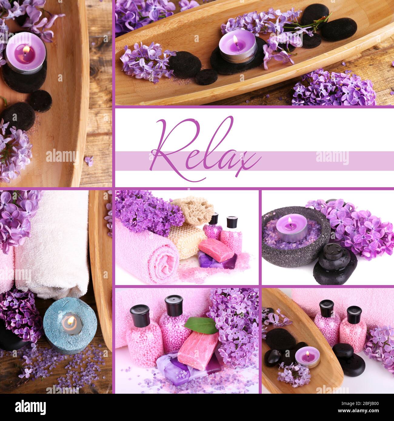 Lilac spa compositions in collage Stock Photo - Alamy