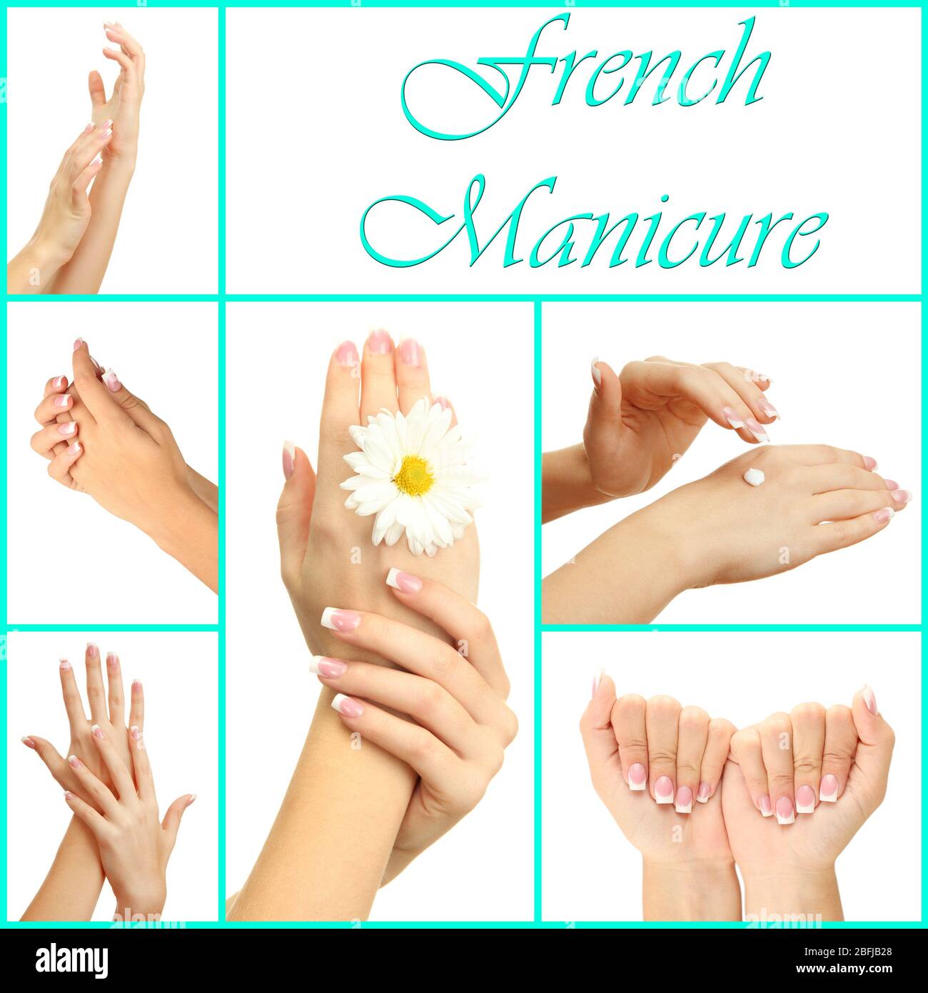 Hands with french manicure isolated on white in collage Stock Photo - Alamy