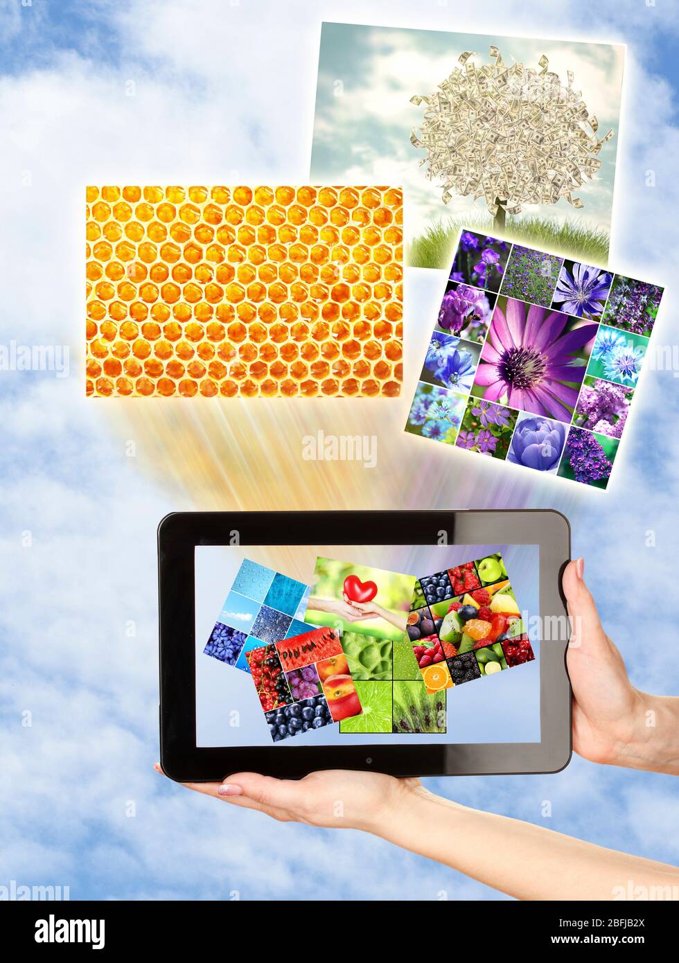 Touch screen tablet with streaming images Stock Photo - Alamy