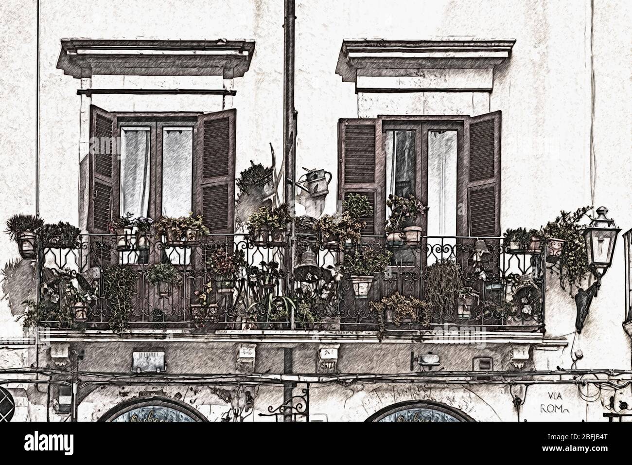 Typical balcony of a house in Via Roma, in the historic center of ...
