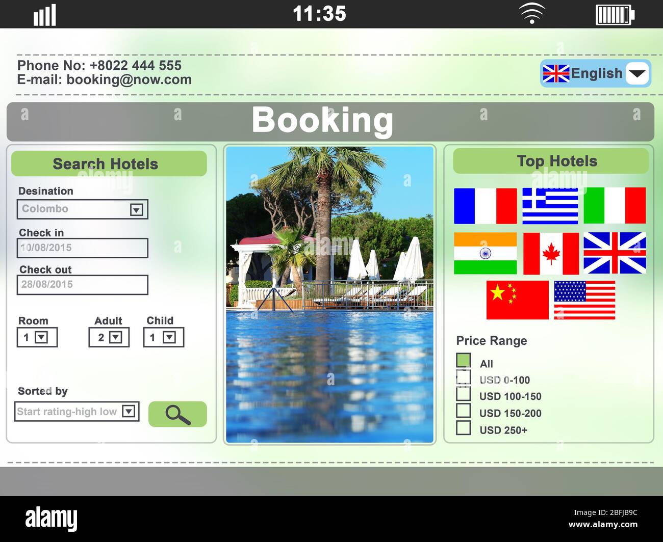 Screen interface. Booking hotels Stock Photo - Alamy
