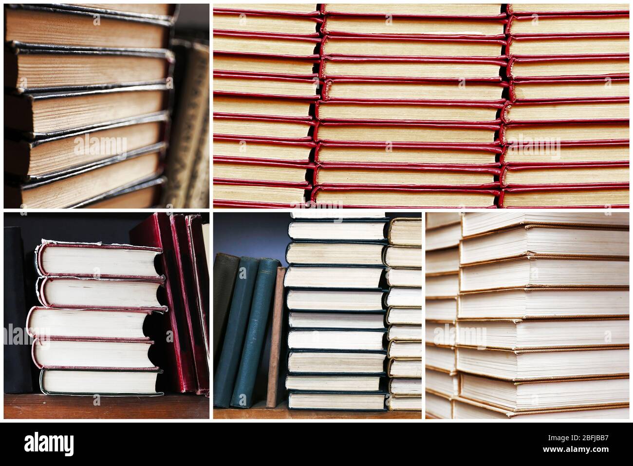 Many different compositions with books in collage Stock Photo - Alamy