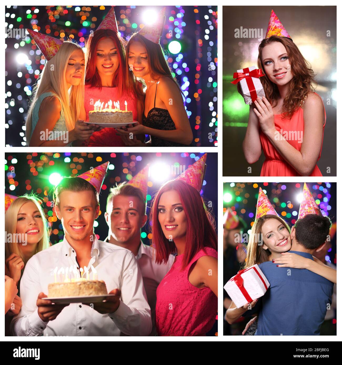 Collage of birthday party in club Stock Photo - Alamy