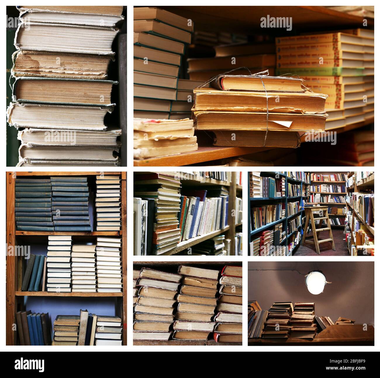 Many different compositions with books in collage Stock Photo - Alamy