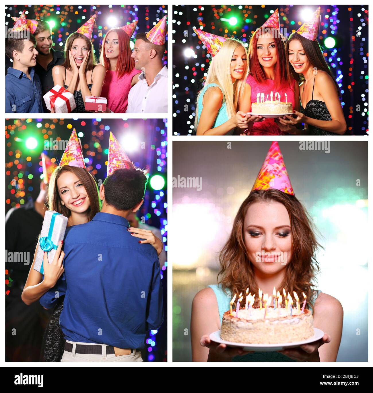Collage of birthday party in club Stock Photo - Alamy
