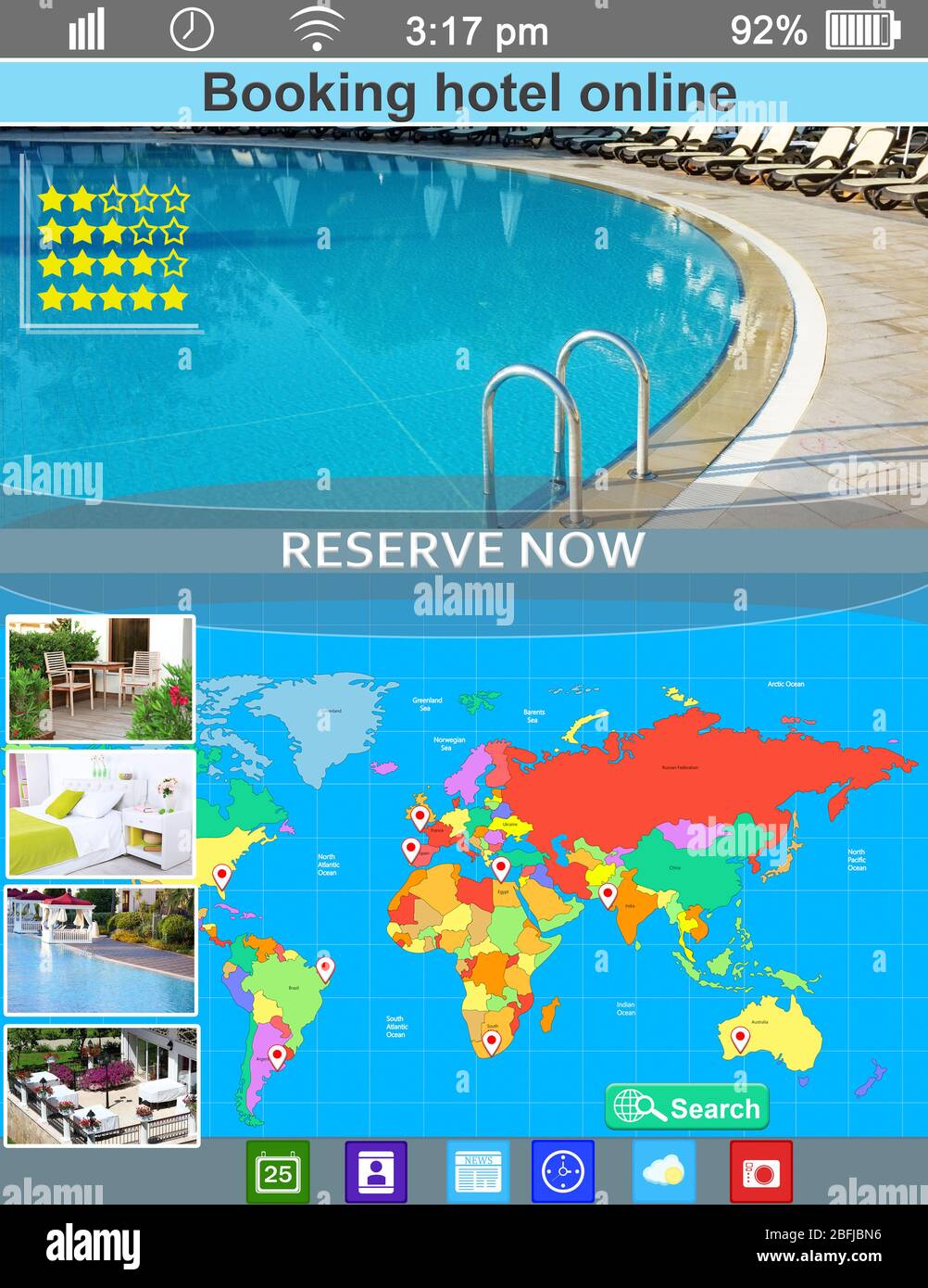Screen interface. Booking hotels Stock Photo - Alamy