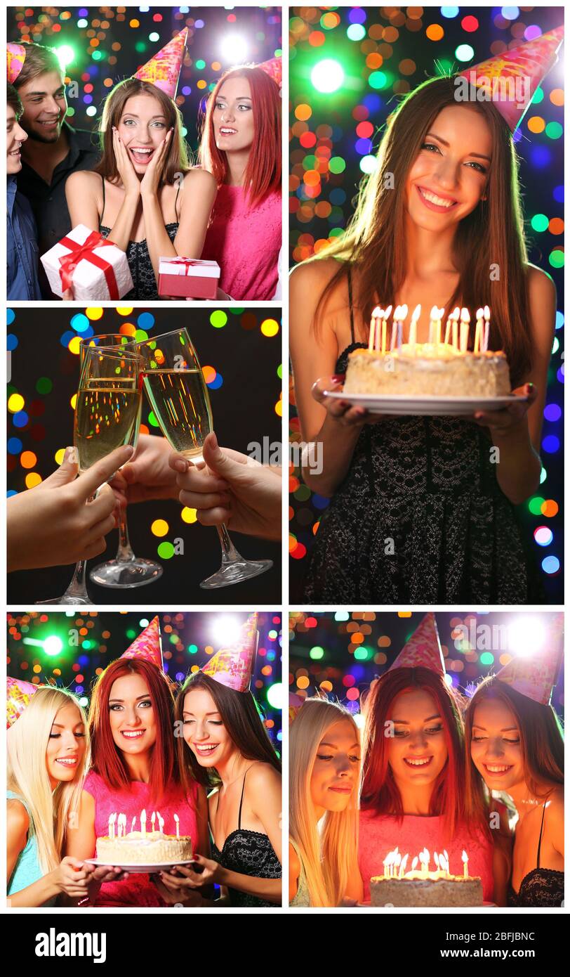 Collage of birthday party in club Stock Photo - Alamy