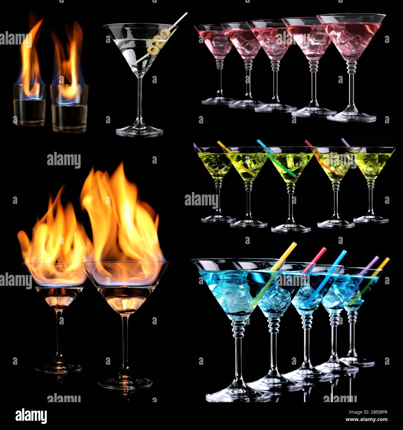 Collage of different cocktails on black background Stock Photo - Alamy