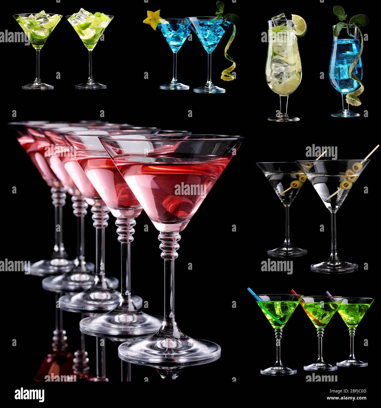 Collage of different cocktails on black background Stock Photo - Alamy