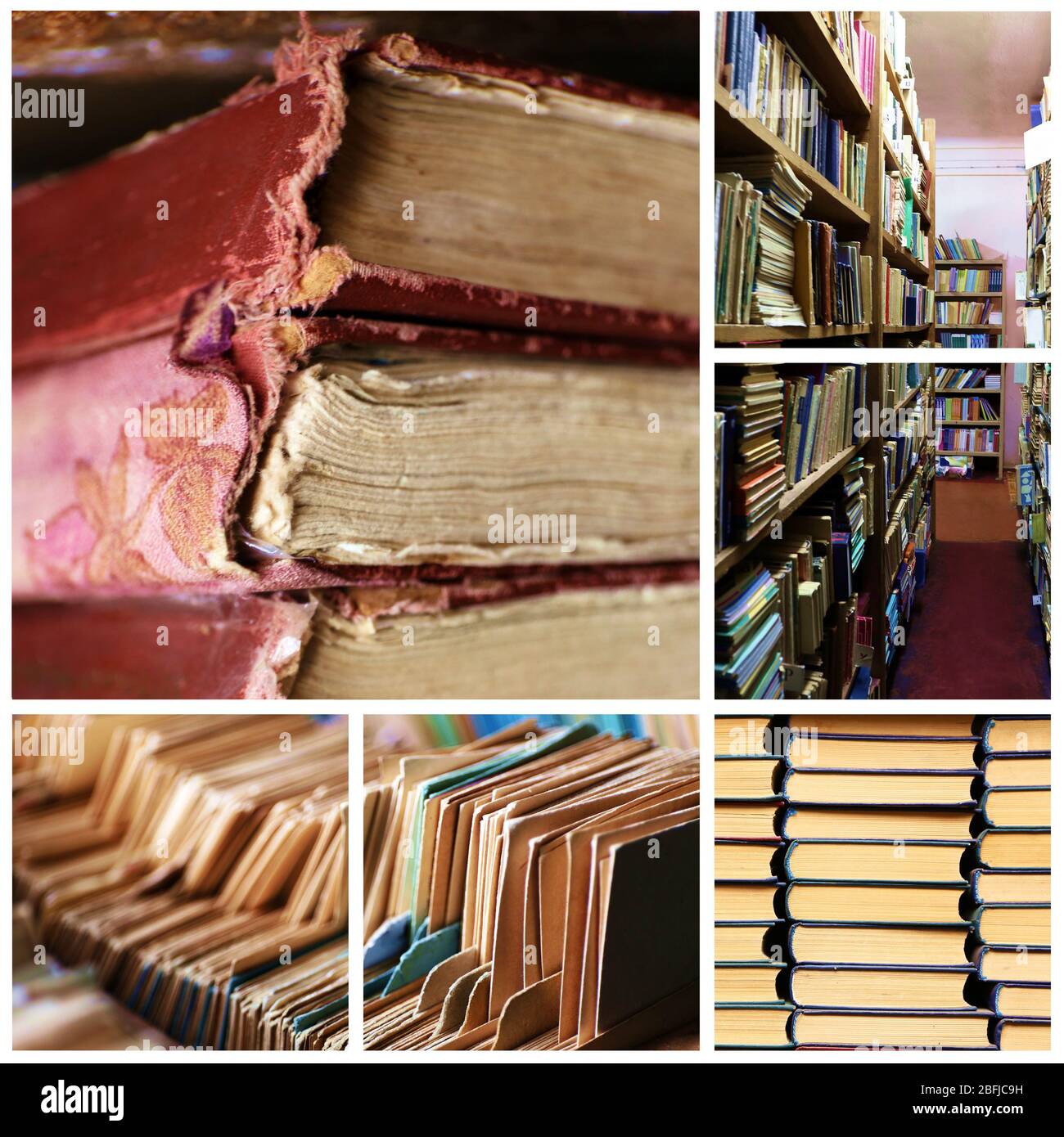 Many different compositions with books in collage Stock Photo - Alamy