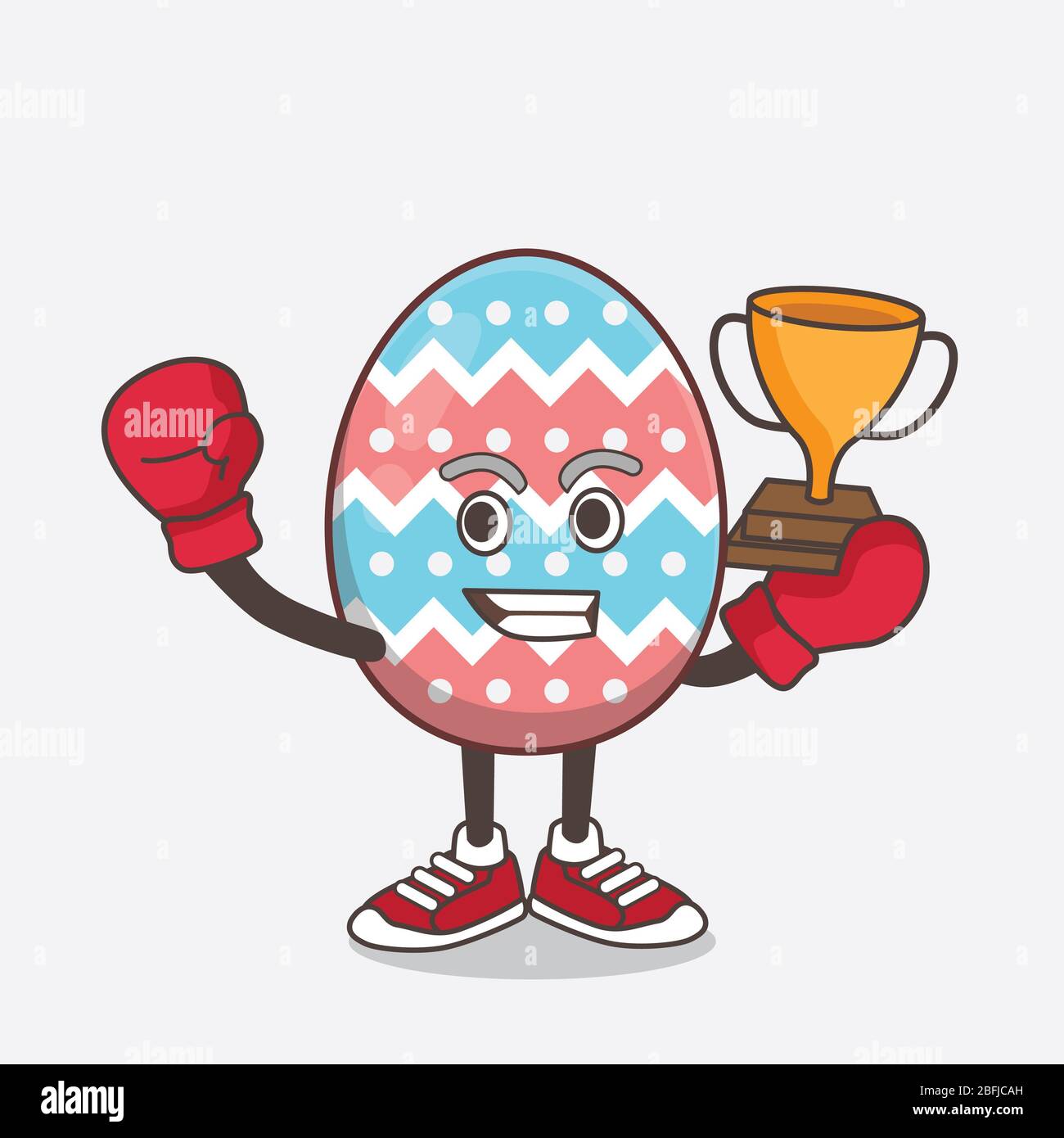 An illustration of Easter Egg cartoon mascot character as Boxing winner ...