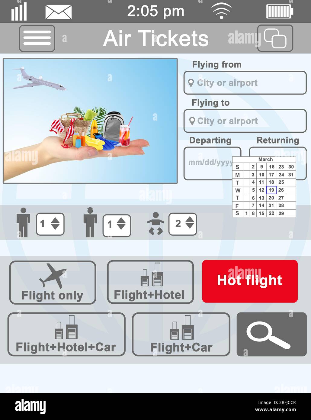 Screen interface. Booking air tickets Stock Photo - Alamy