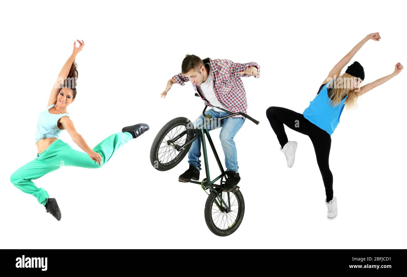 Jumping people isolated on white Stock Photo - Alamy