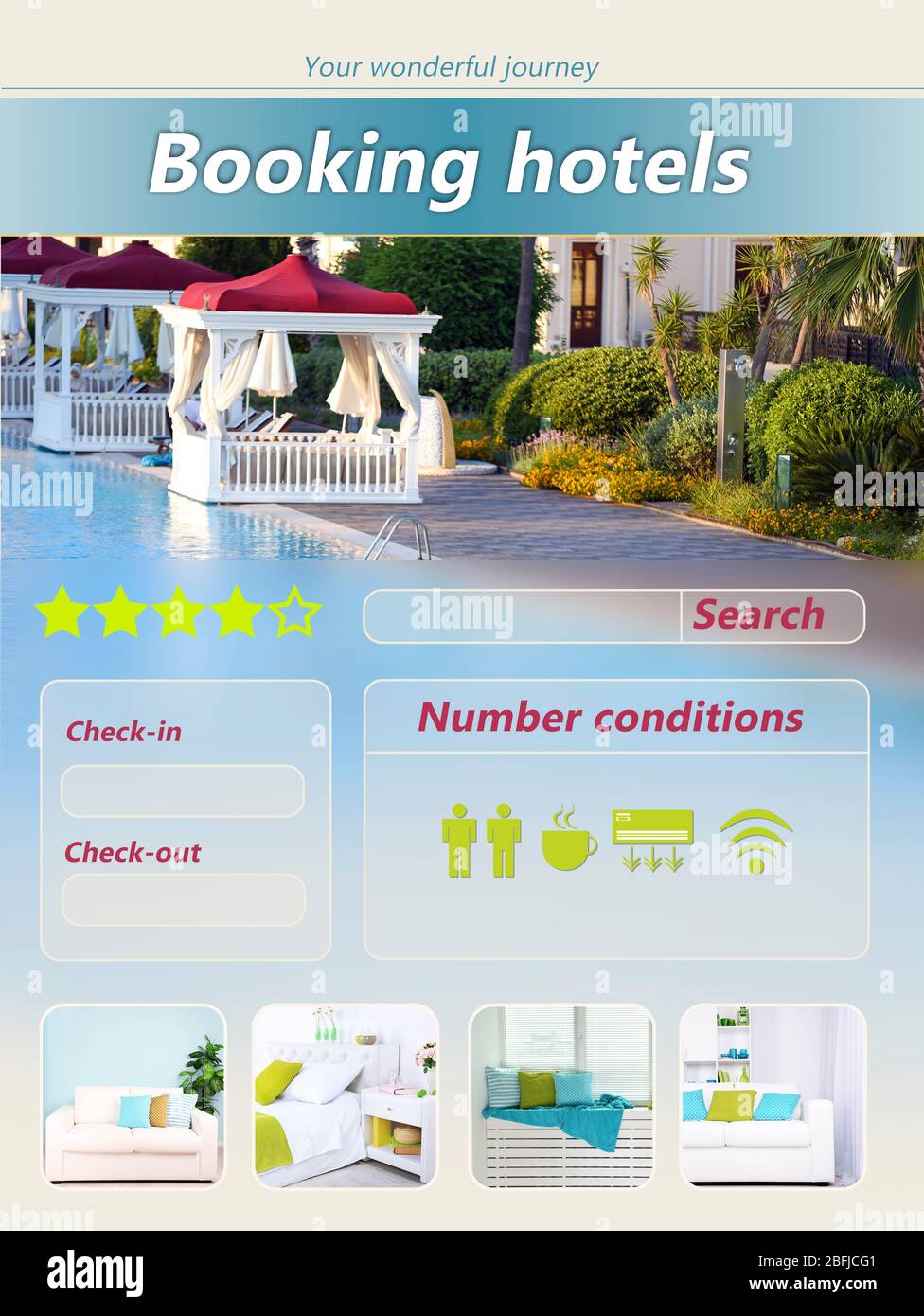 Screen interface. Booking hotels Stock Photo - Alamy