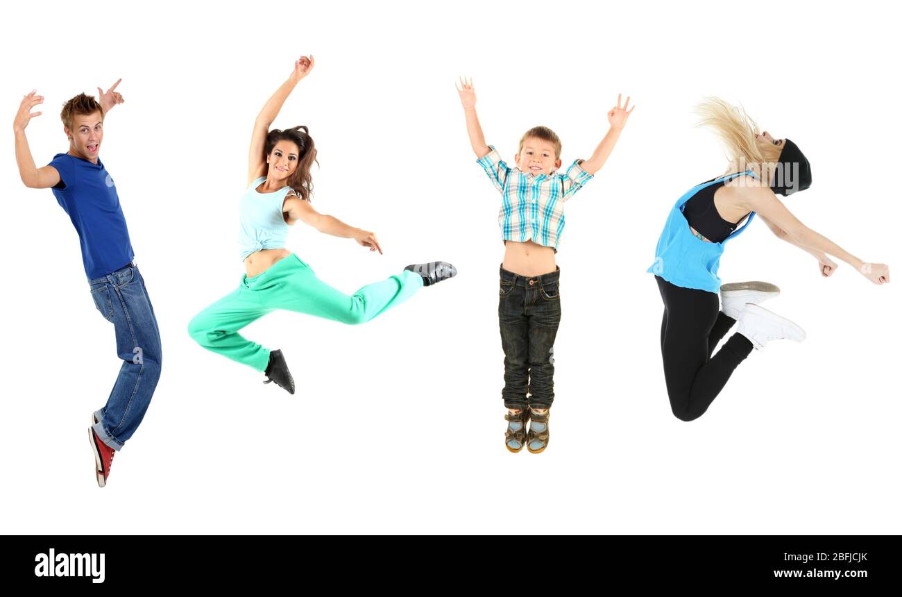 Jumping people isolated on white Stock Photo - Alamy