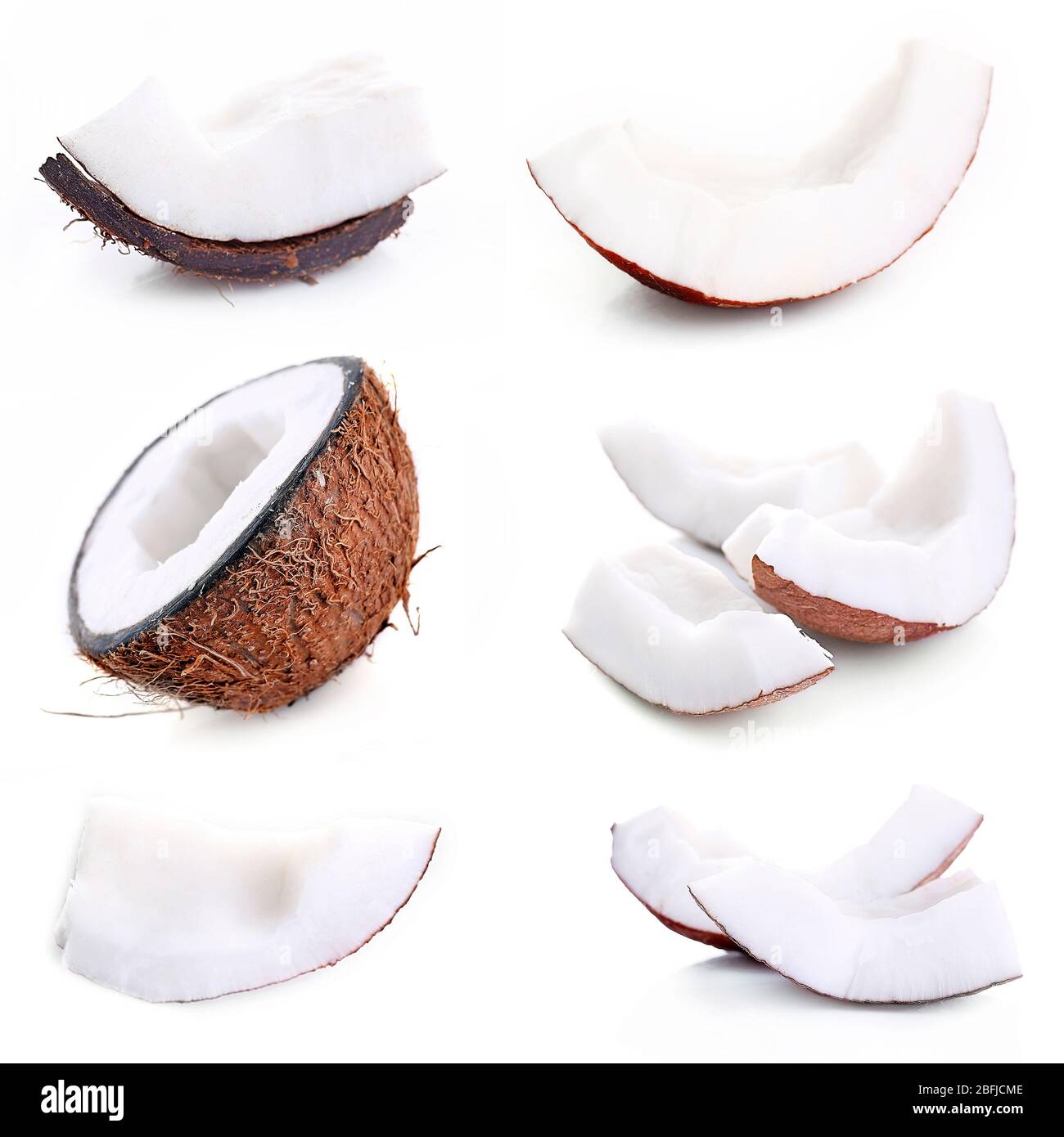 Coconut collage, isolated on white Stock Photo - Alamy