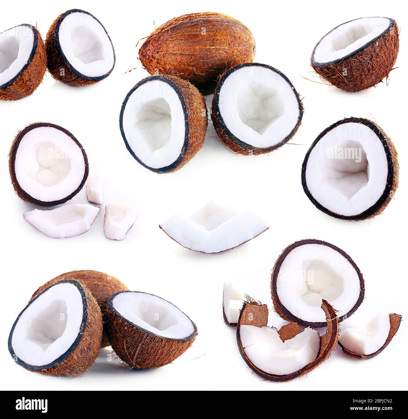 Coconut collage, isolated on white Stock Photo - Alamy