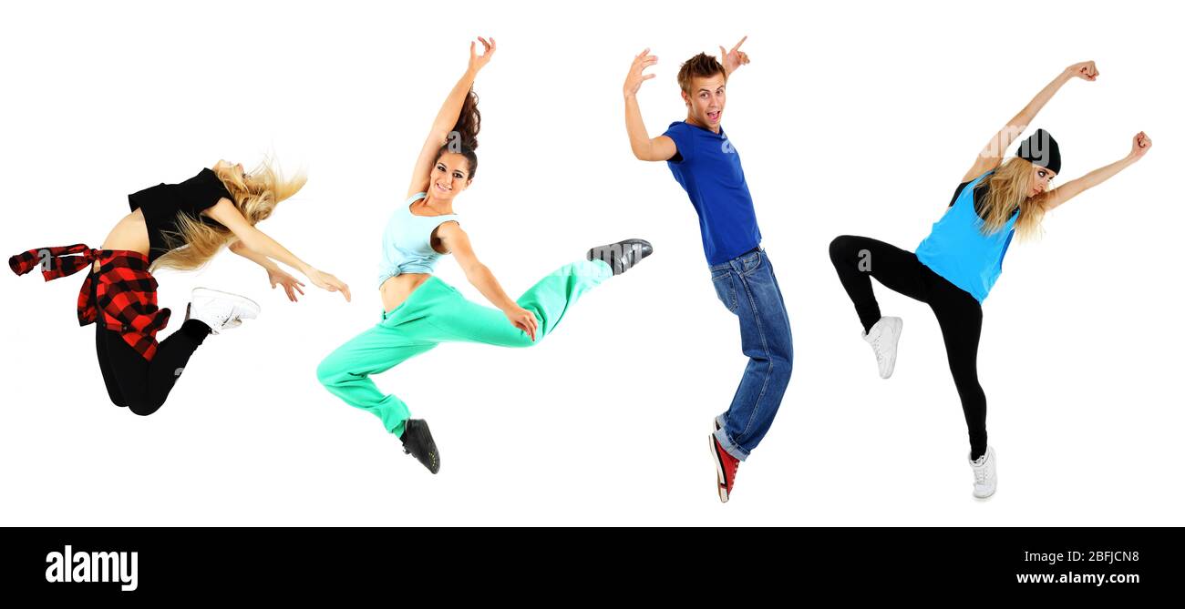 Jumping people isolated on white Stock Photo - Alamy