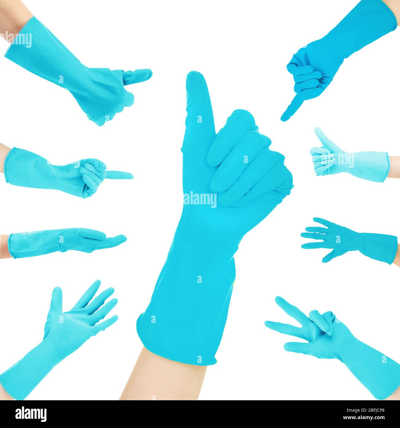Hands in blue gloves gesturing numbers isolated on white Stock Photo ...