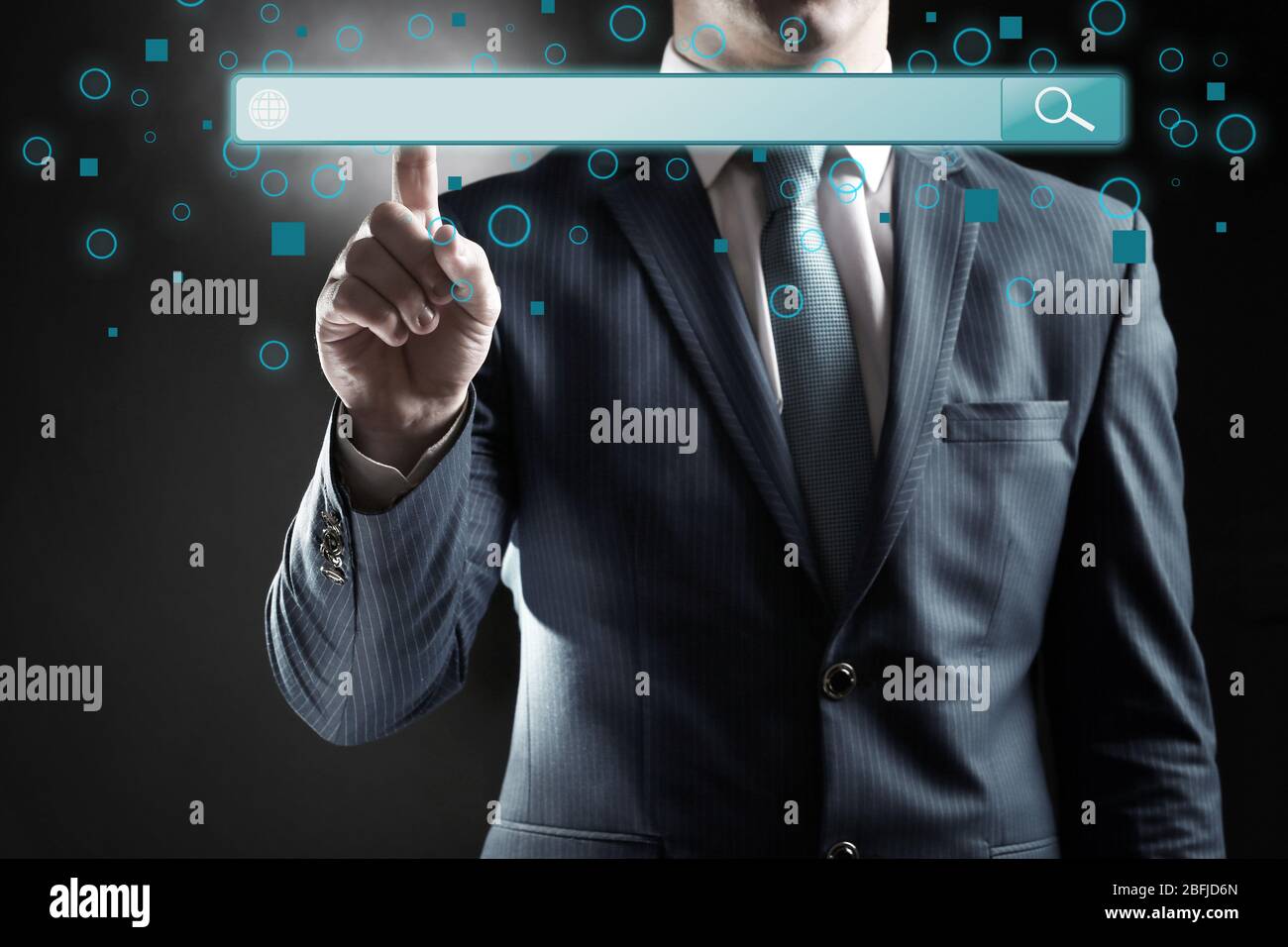 Technology, searching system and internet concept. Businessman hand ...