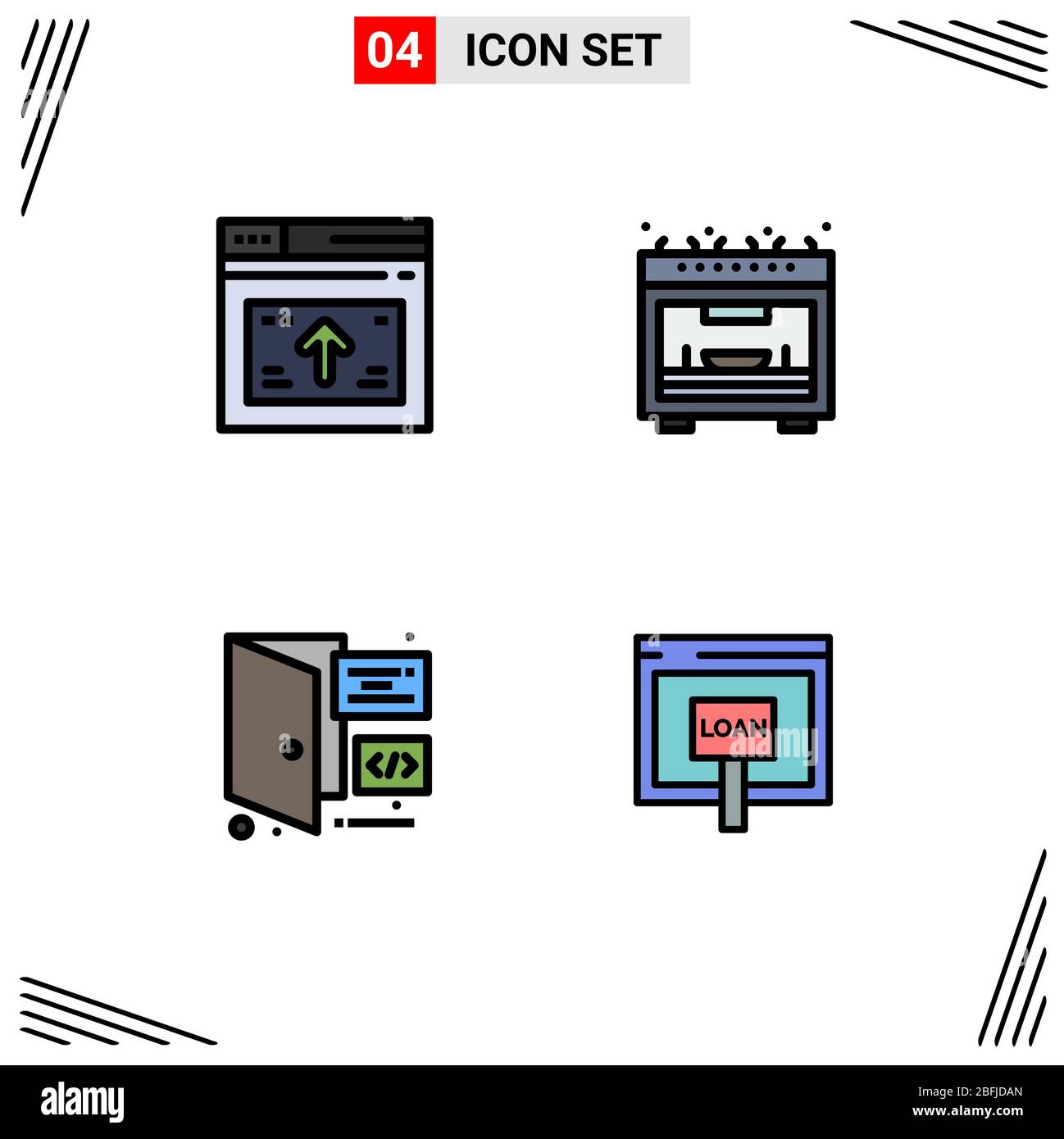 Pictogram Set of 4 Simple Filledline Flat Colors of internet, coding ...