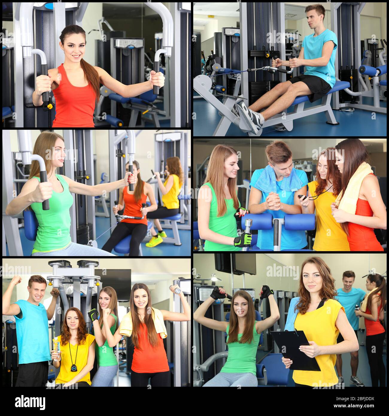 Collage of photos with young people training in gym Stock Photo - Alamy