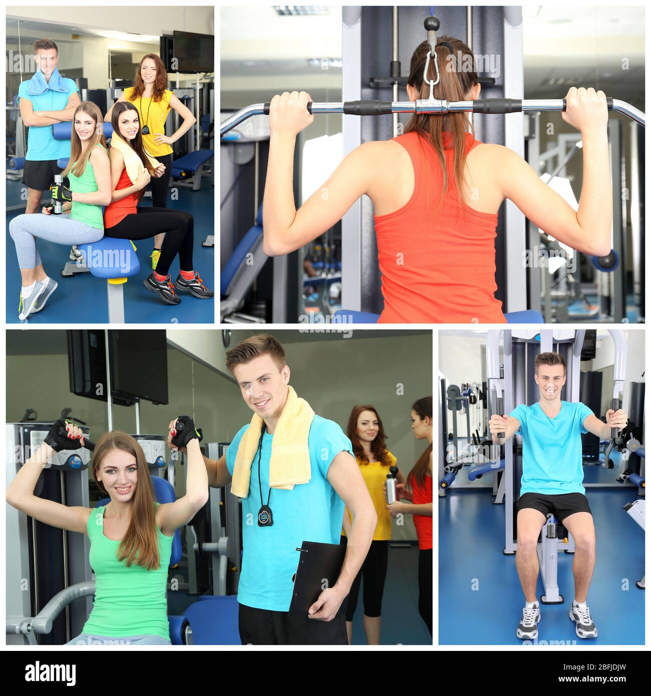 Collage of photos with young people training in gym Stock Photo - Alamy