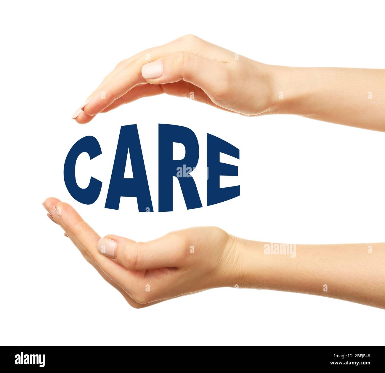 Female hands with word care isolated on white Stock Photo - Alamy