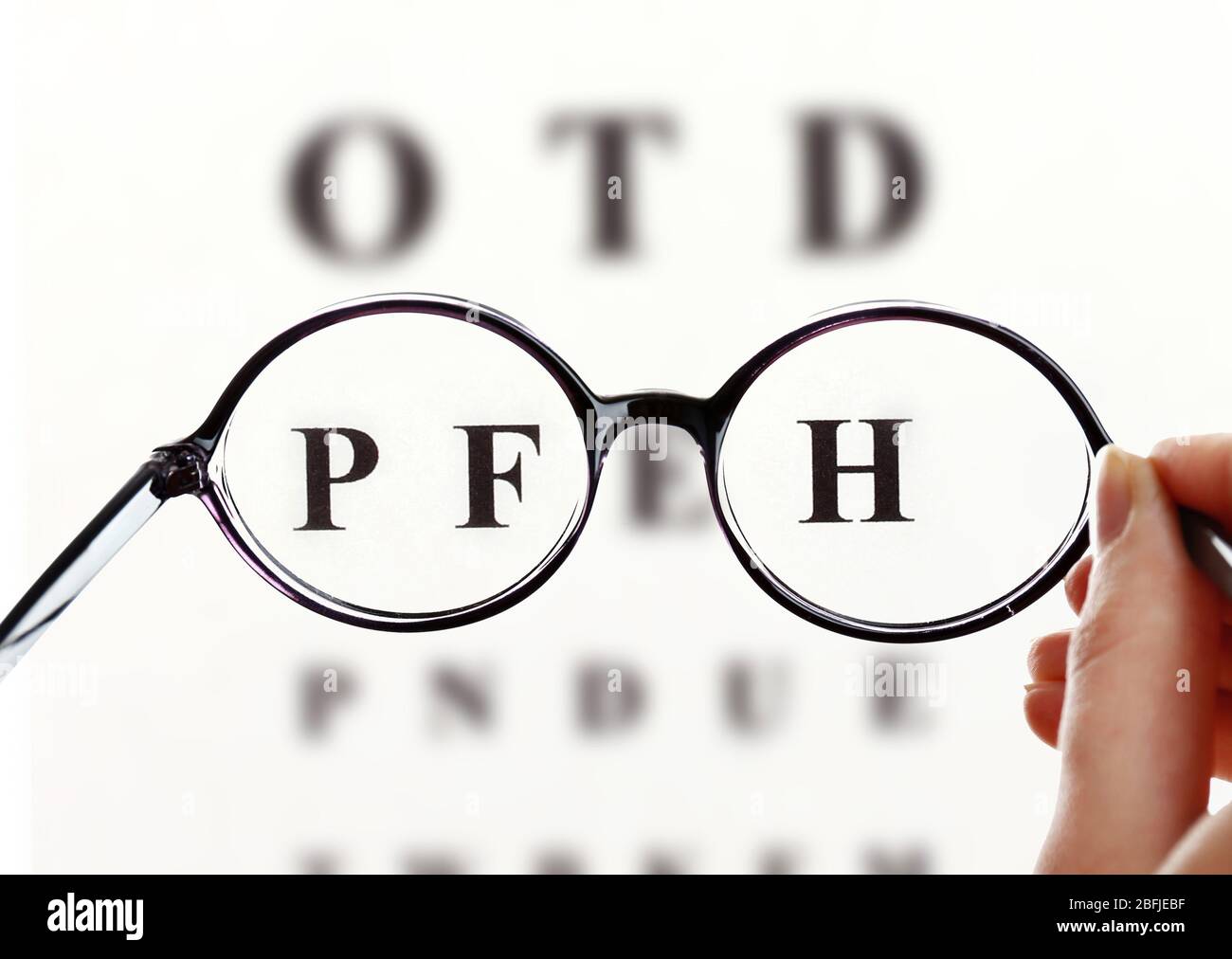 Eye glasses on eyesight test chart background Stock Photo - Alamy