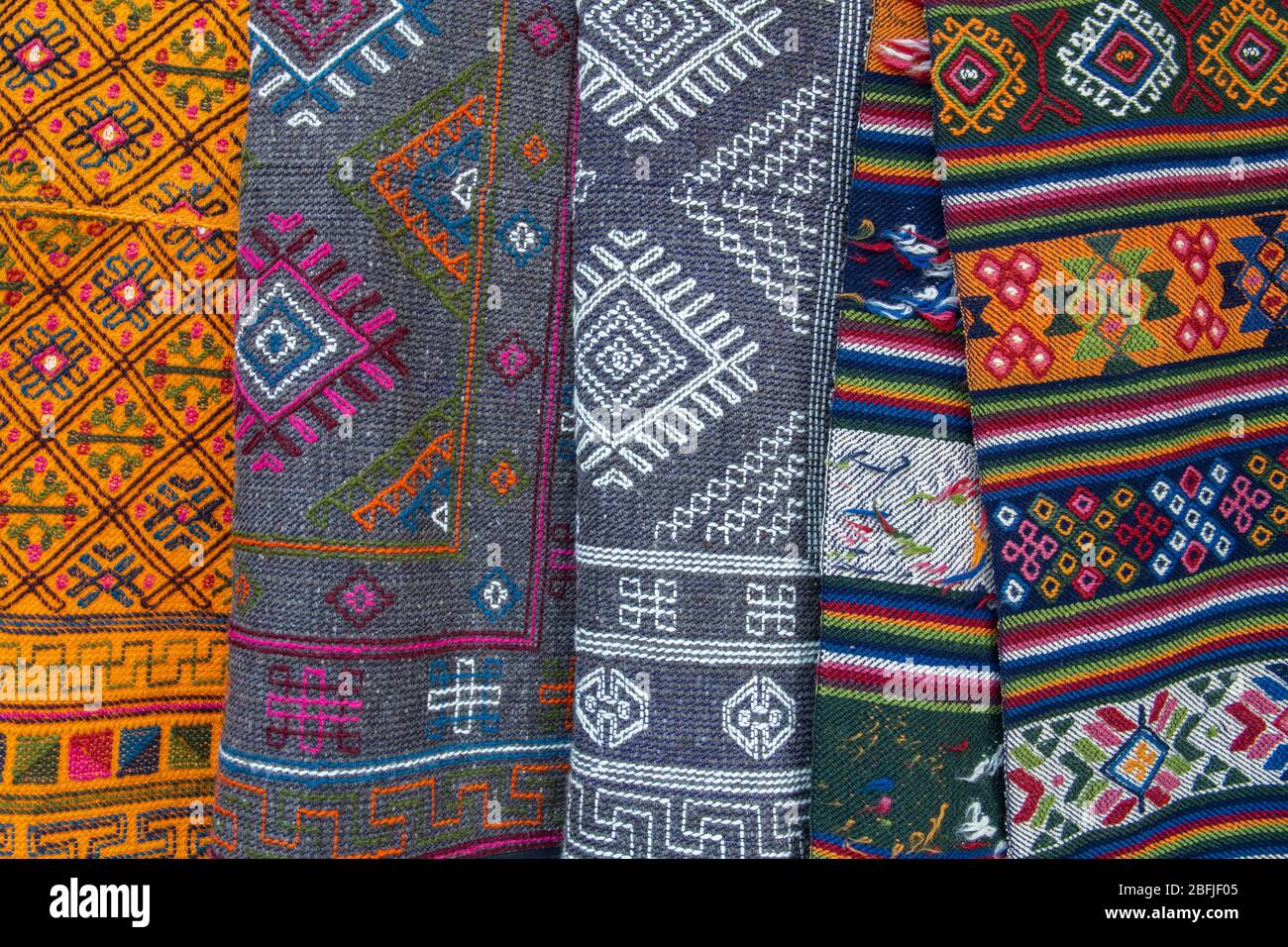 Bhutan, Thimphu. Traditional Bhutanese hand woven textiles, wool Stock ...