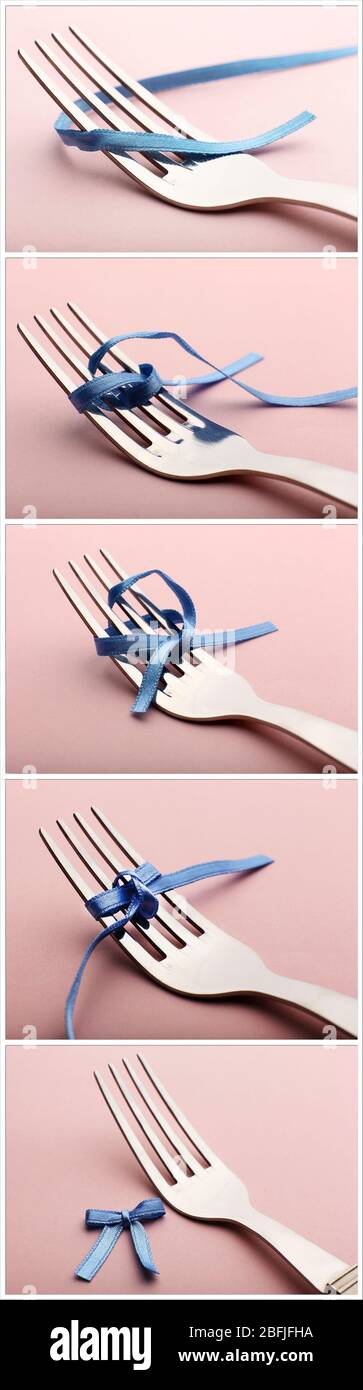 Stages of tying bow on fork close-up Stock Photo - Alamy