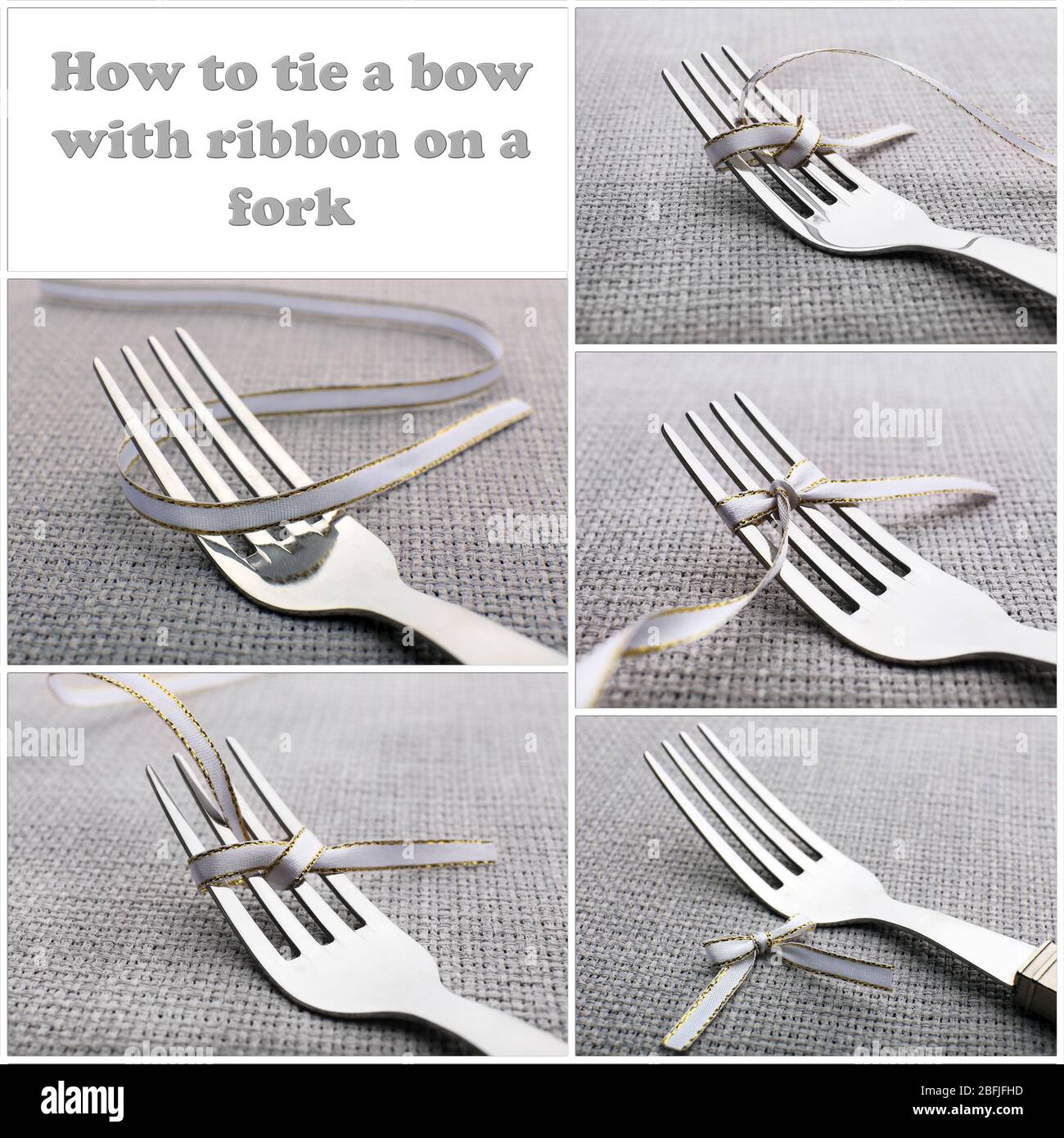 Stages of tying bow on fork close-up Stock Photo - Alamy