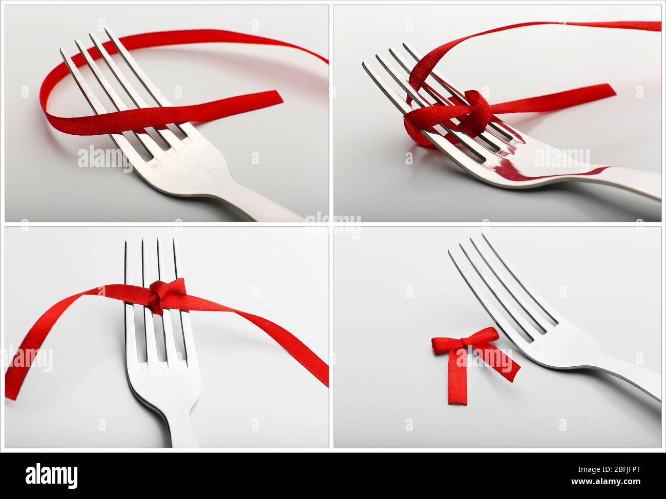 Stages of tying bow on fork close-up Stock Photo - Alamy