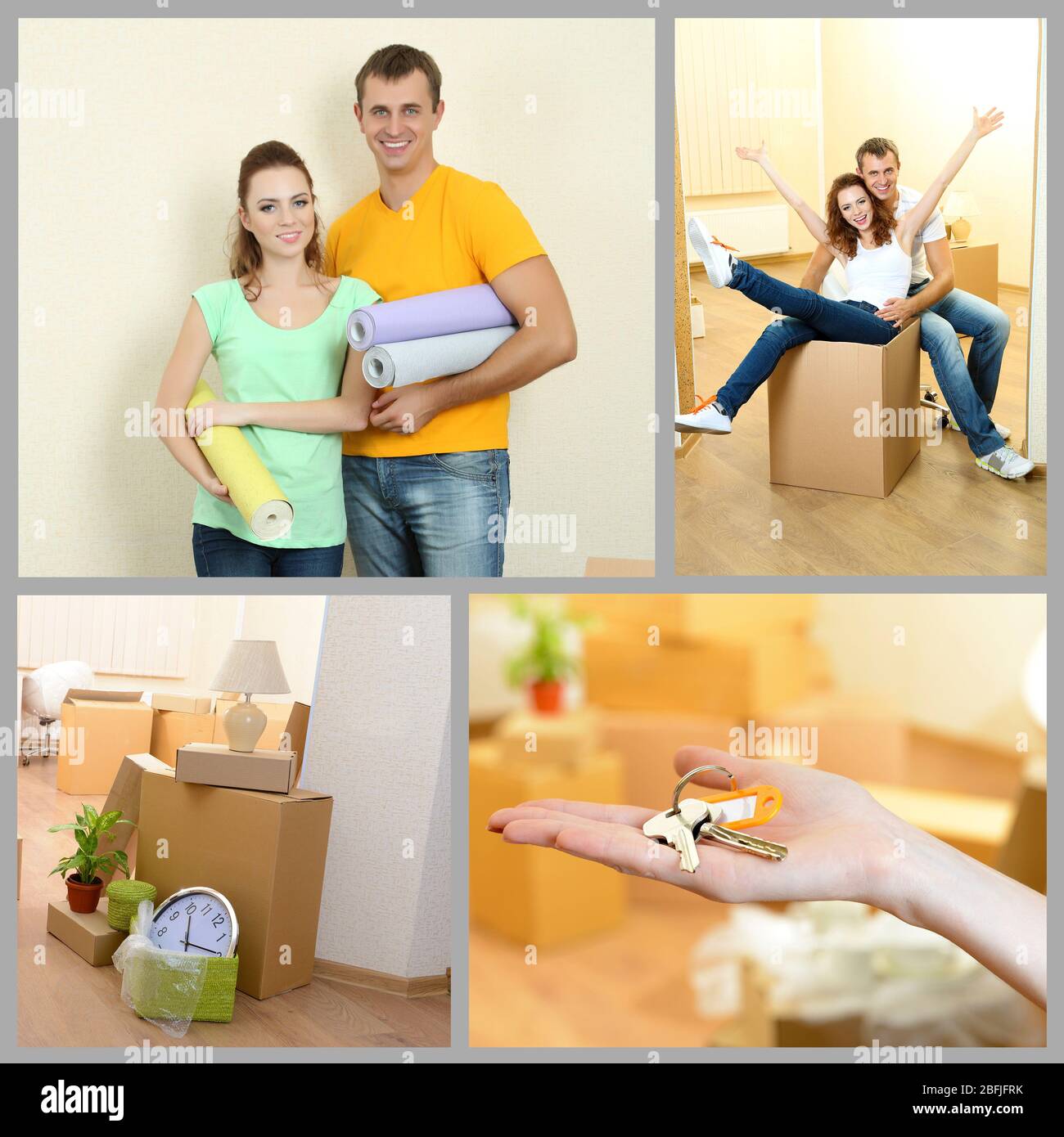 Moving to new house themed collage Stock Photo - Alamy