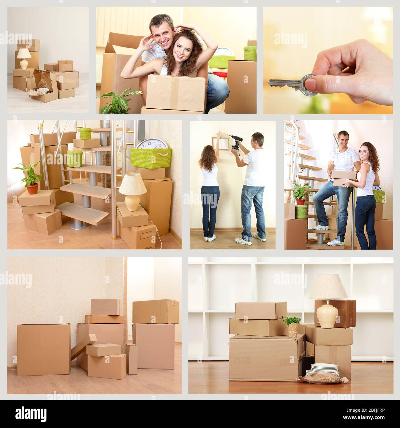 Moving to new house themed collage Stock Photo - Alamy