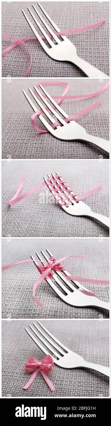 Stages of tying bow on fork close-up Stock Photo - Alamy